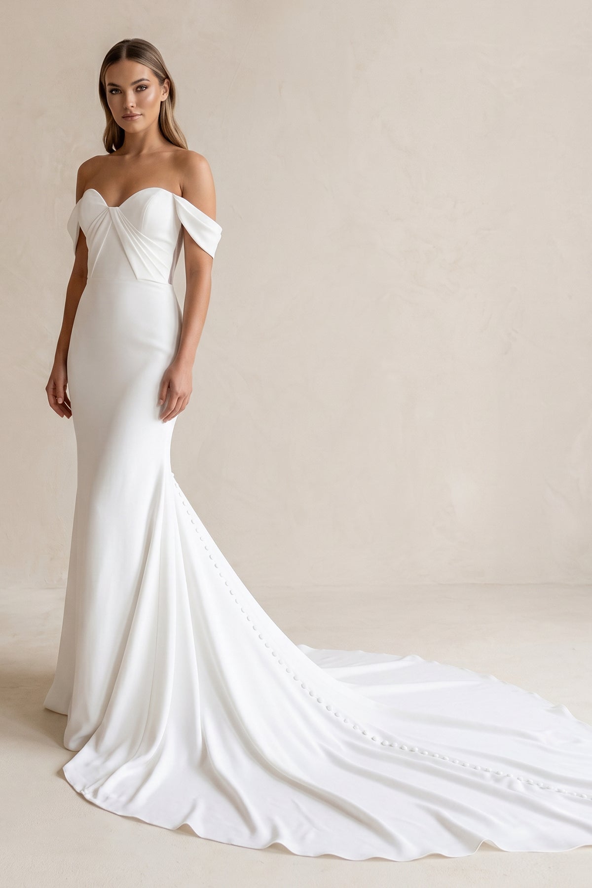 SHEISME | Off-the-Shoulder Mermaid Satin Wedding Dress in White