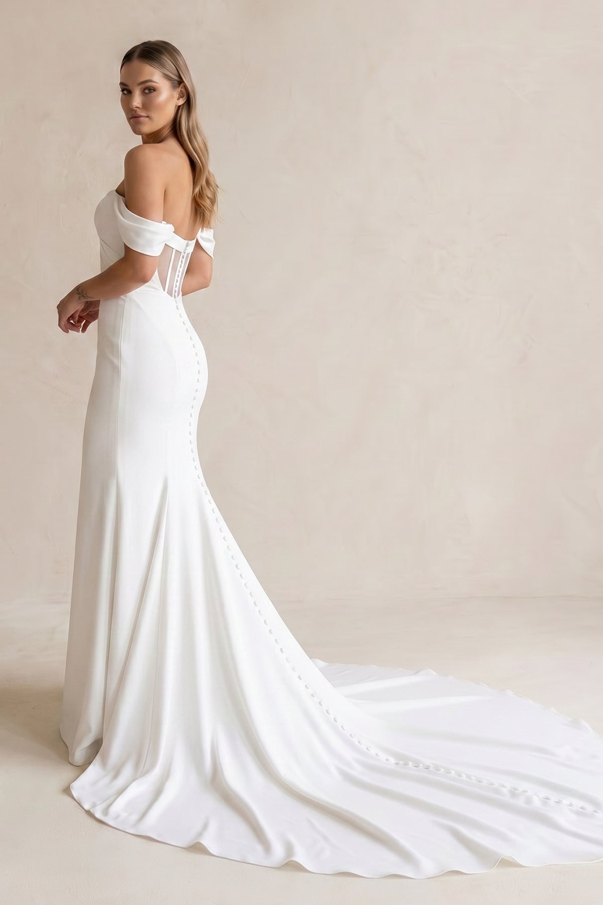 SHEISME | Off-the-Shoulder Mermaid Satin Wedding Dress in White