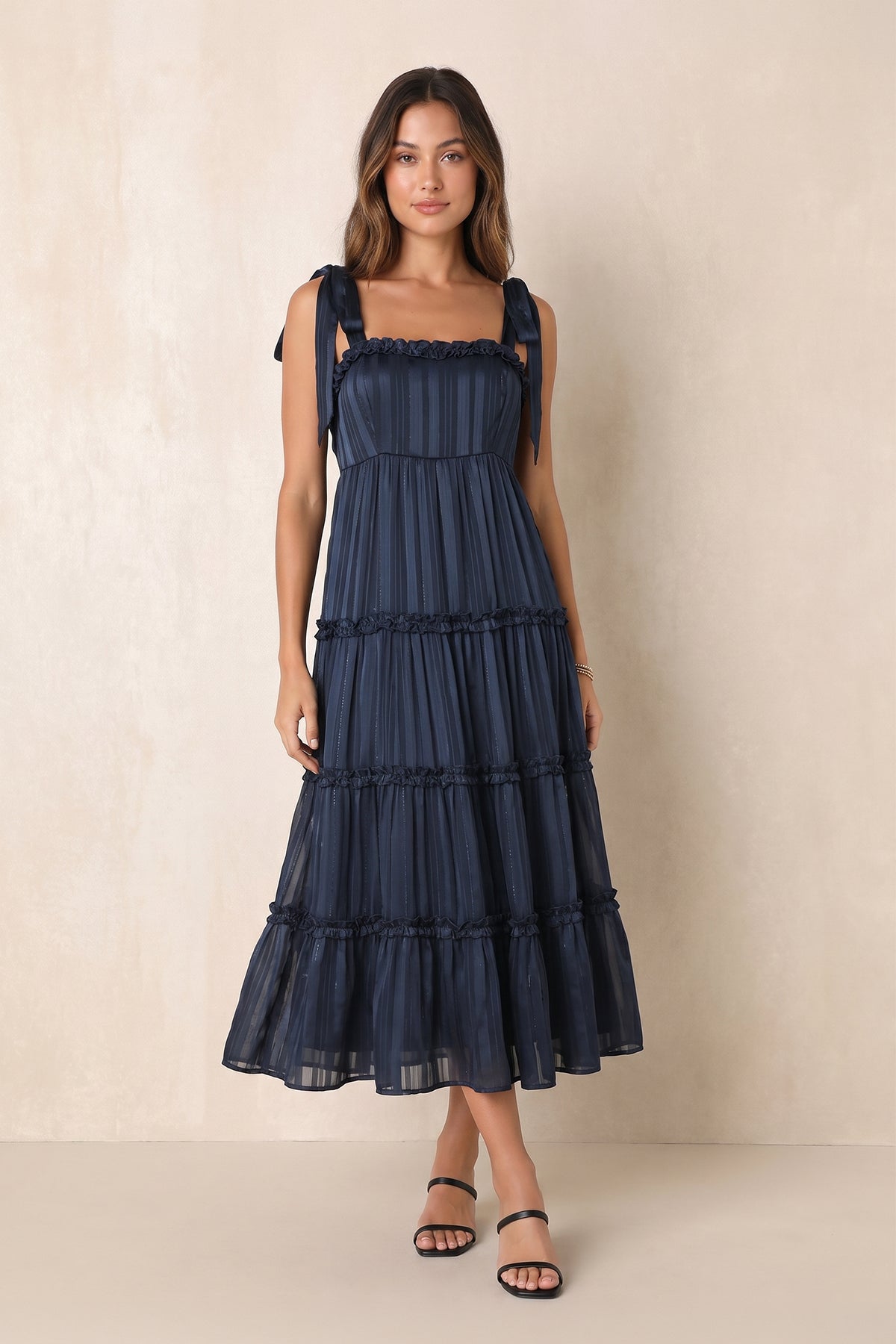 SHEISME | Square Neck Wedding Guest Dress A-Line Pleated Midi Dress in ...