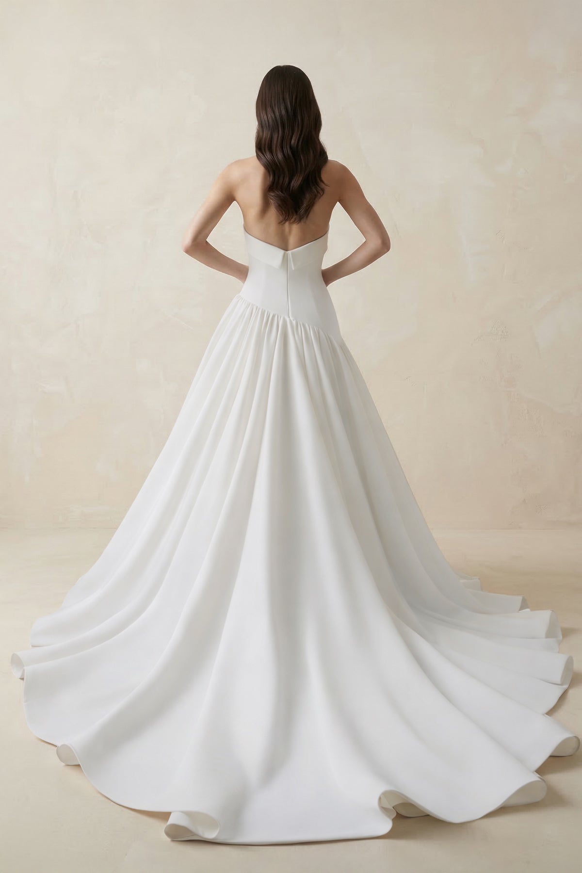 SHEISME | Strapless A-line Crepe Pleated Wedding Dress in White