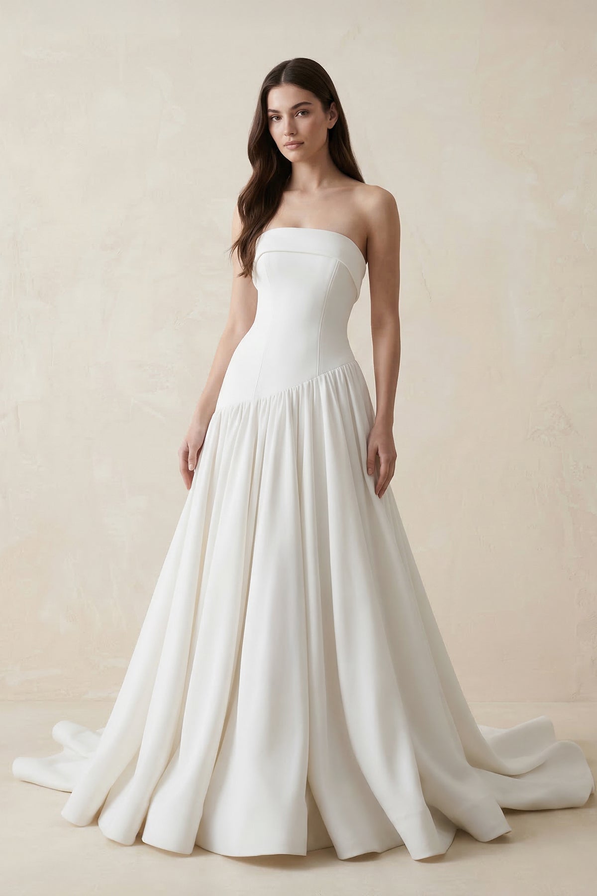 SHEISME | Strapless A-line Crepe Pleated Wedding Dress in White