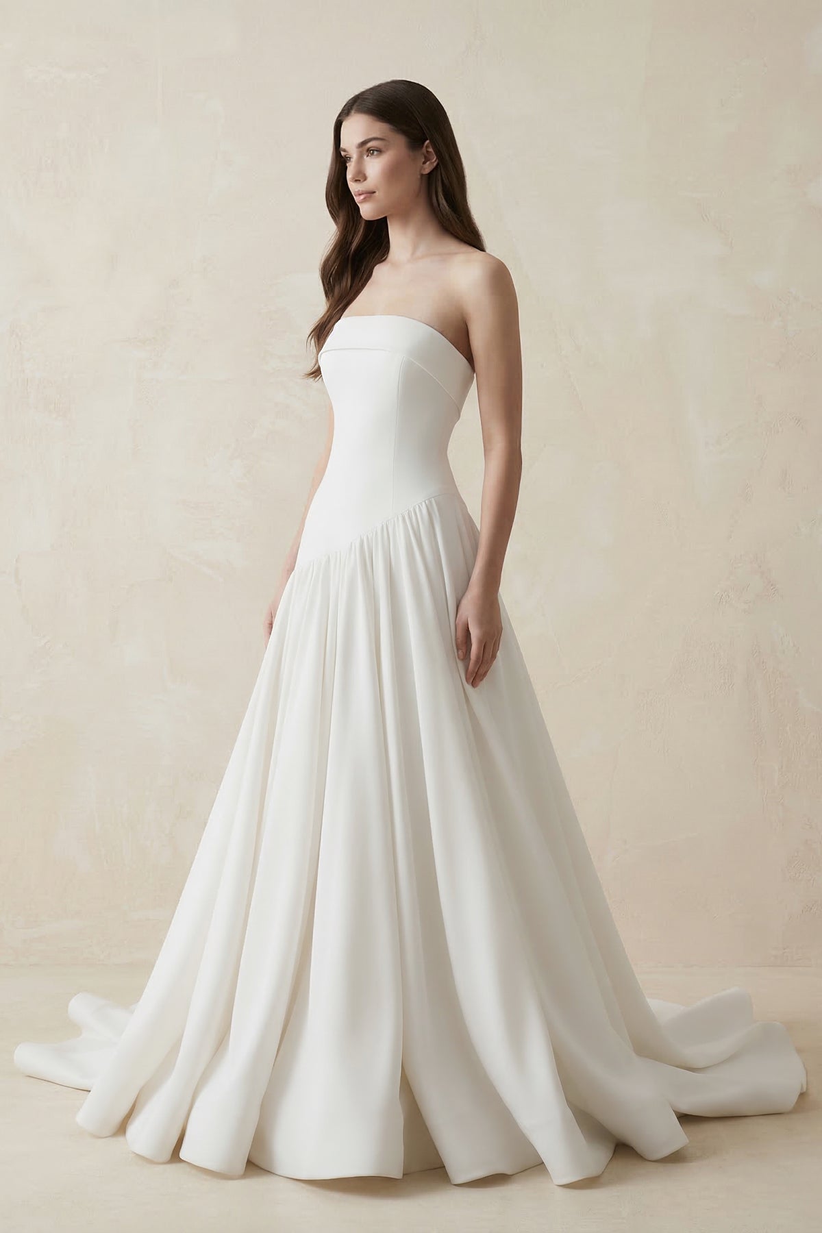 SHEISME | Strapless A-line Crepe Pleated Wedding Dress in White
